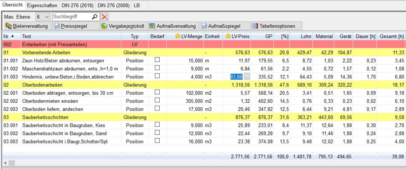 Funktionen – AVA-Software